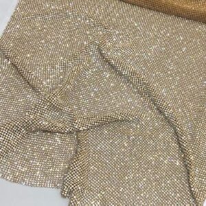 Creativesugar Craft Material Metal Sequin Mesh Fabric Cuttable for Clothing Bag Making Party Shoes Decorations (Gold Rhinestones)