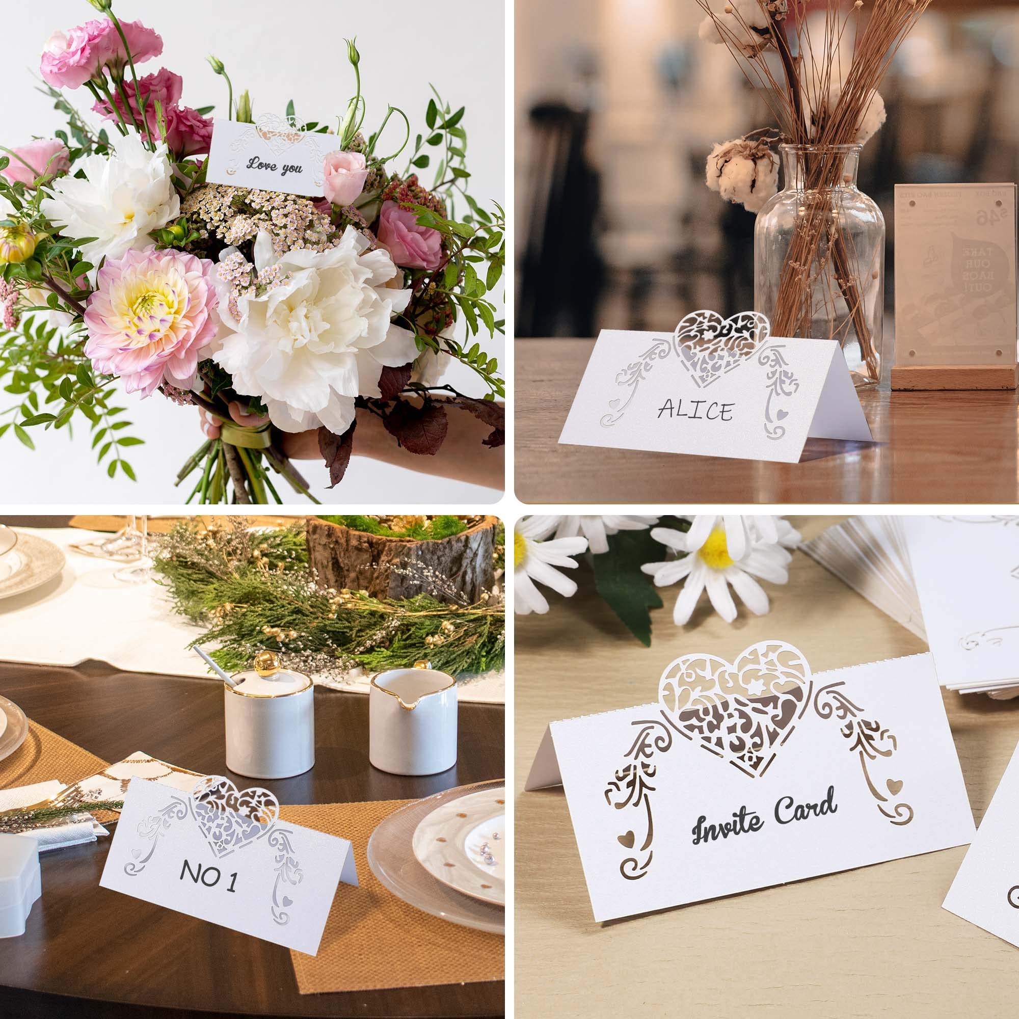 NUOMI 50 Pieces Wedding Table Place Cards White Table Numbers Cards, Tent Cards, Name Cards for Table Setting, Reception Banquets Dinner Party Supplies