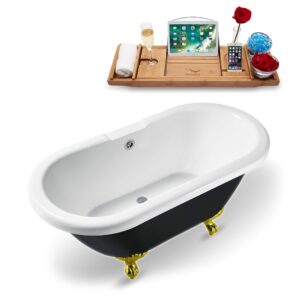 Streamline | Clawfoot 59" N1120GLD-CH Acrylic Bathtub, Black | Comes with External Drain And Chrome Overflow | Bamboo Tray Included