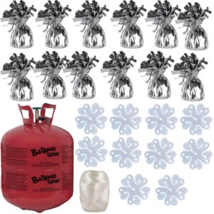 balloon time disposable helium tank 14.9 cu.ft - 12 silver balloon weights + curling ribbon and flower clips