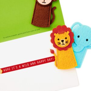 Hallmark Signature Birthday Card with Removable Finger Puppets for Kids (Jungle Animals)