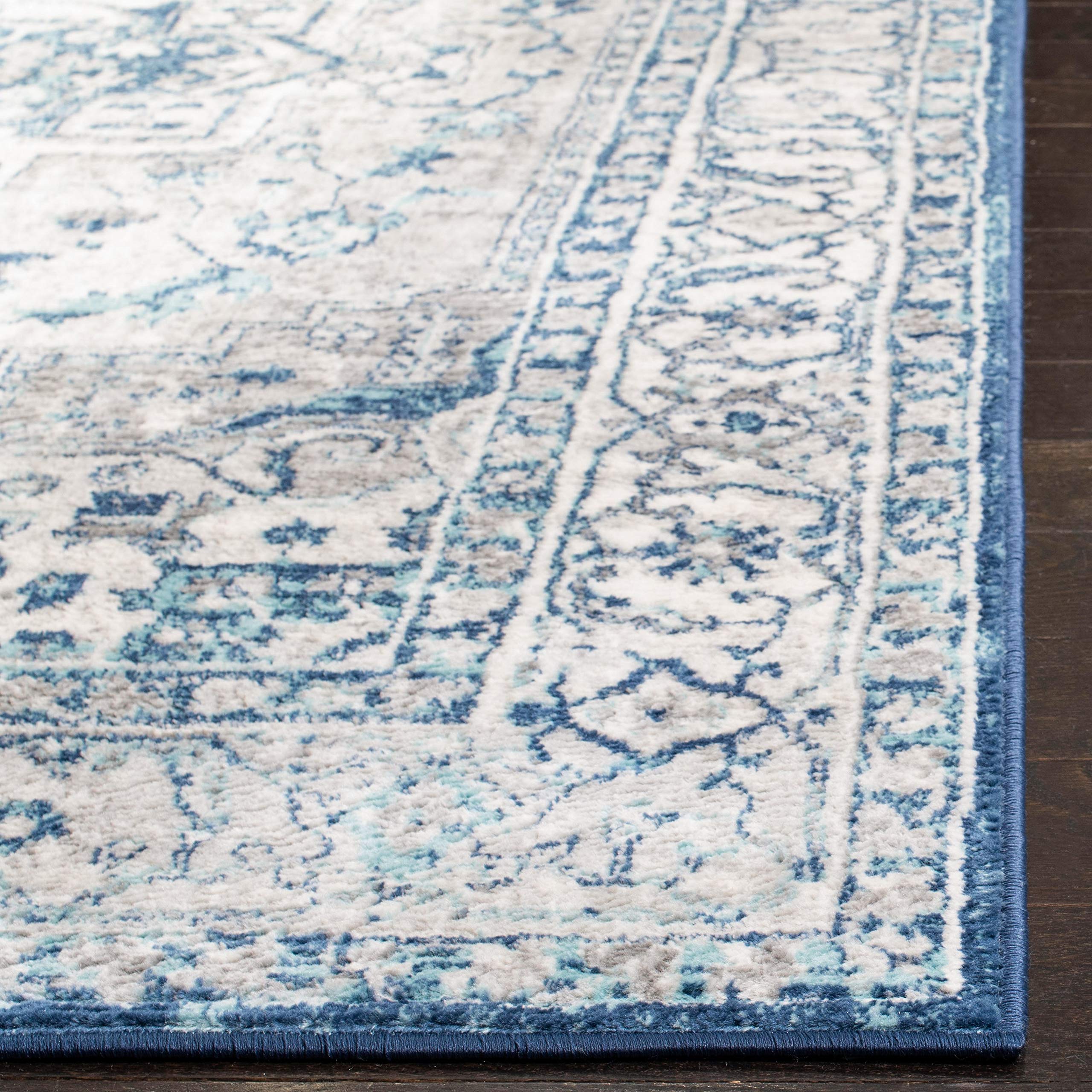 SAFAVIEH Brentwood Collection Area Rug - 9' x 12', Light Grey & Blue, Medallion Distressed Design, Non-Shedding & Easy Care, Ideal for High Traffic Areas in Living Room, Bedroom (BNT851G)