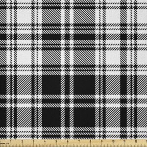 lunarable plaid fabric by the yard, monochrome style vintage english stripes and checks pattern abstract grunge look, microfiber fabric for arts and crafts textiles & decor, 1 yard, black and white