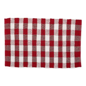 dii buffalo check rug collection, hand dyed reversible chindi rug, 26x40, red