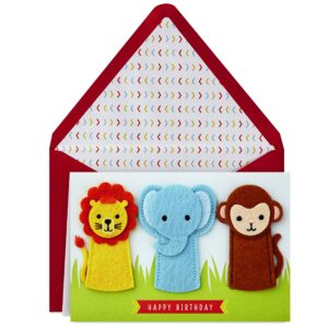 hallmark signature birthday card with removable finger puppets for kids (jungle animals)