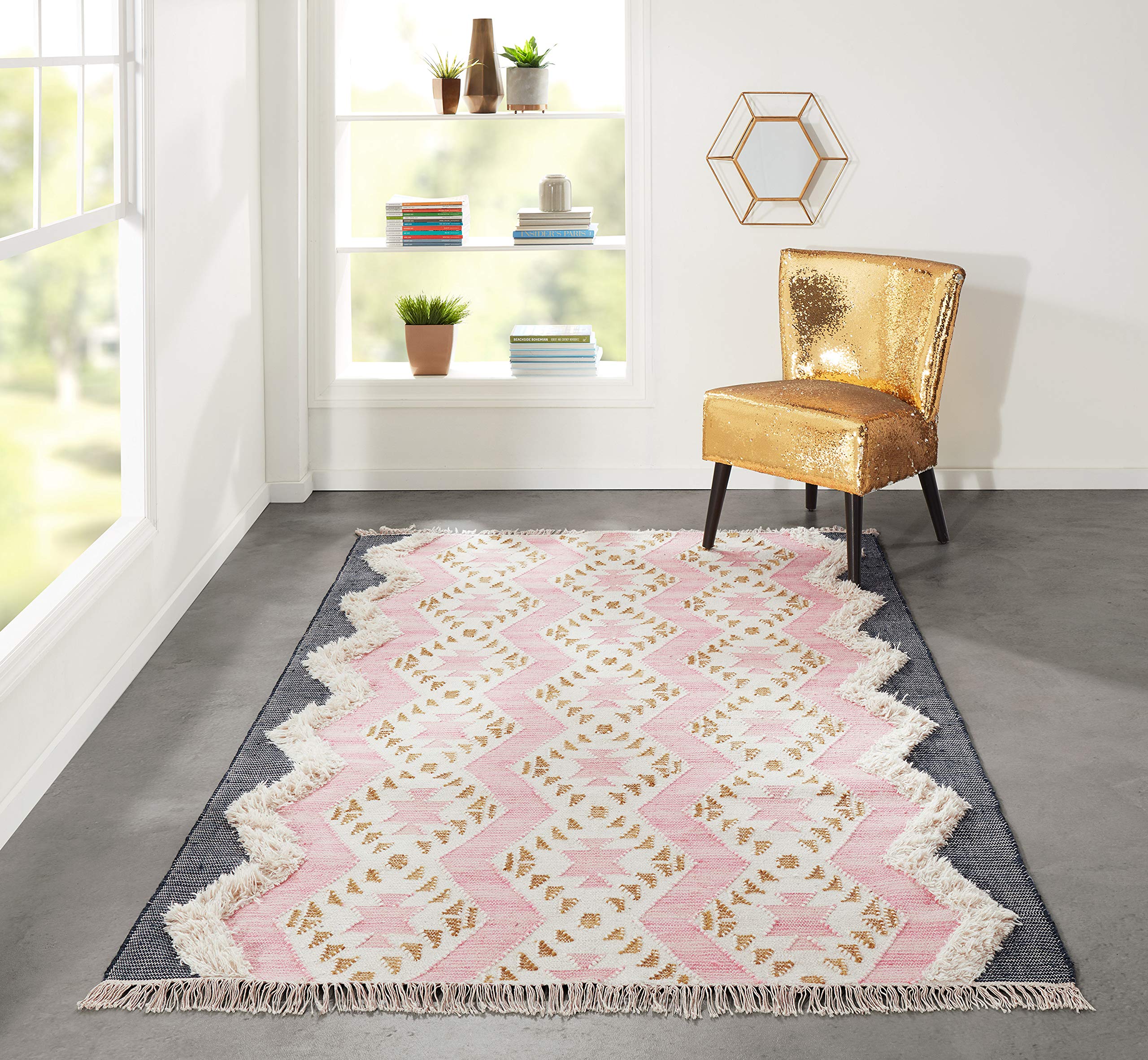 Novogratz by Momeni Rugs Indio 100% Wool Hand Made Contemporary Area Rug, 3' X 5', Pink (INDIOIND-1PNK3050)