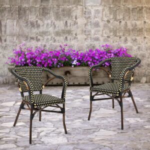 KARMAS PRODUCT 4 Piece Patio Rattan Wicker Chair, Indoor Outdoor Use Garden Lawn Backyard Bistro Cafe Stack Chair,All Weather Resistant