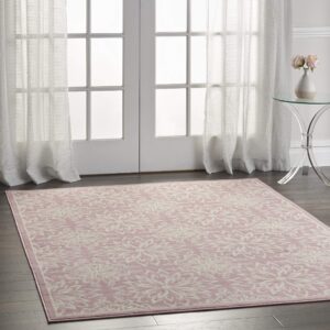 Nourison Jubilant Floral Ivory/Pink 5'3'' x 7'3'' Area--Rug, Easy--Cleaning, Non Shedding, Bed Room, Living Room, Dining Room, Kitchen (5x7)