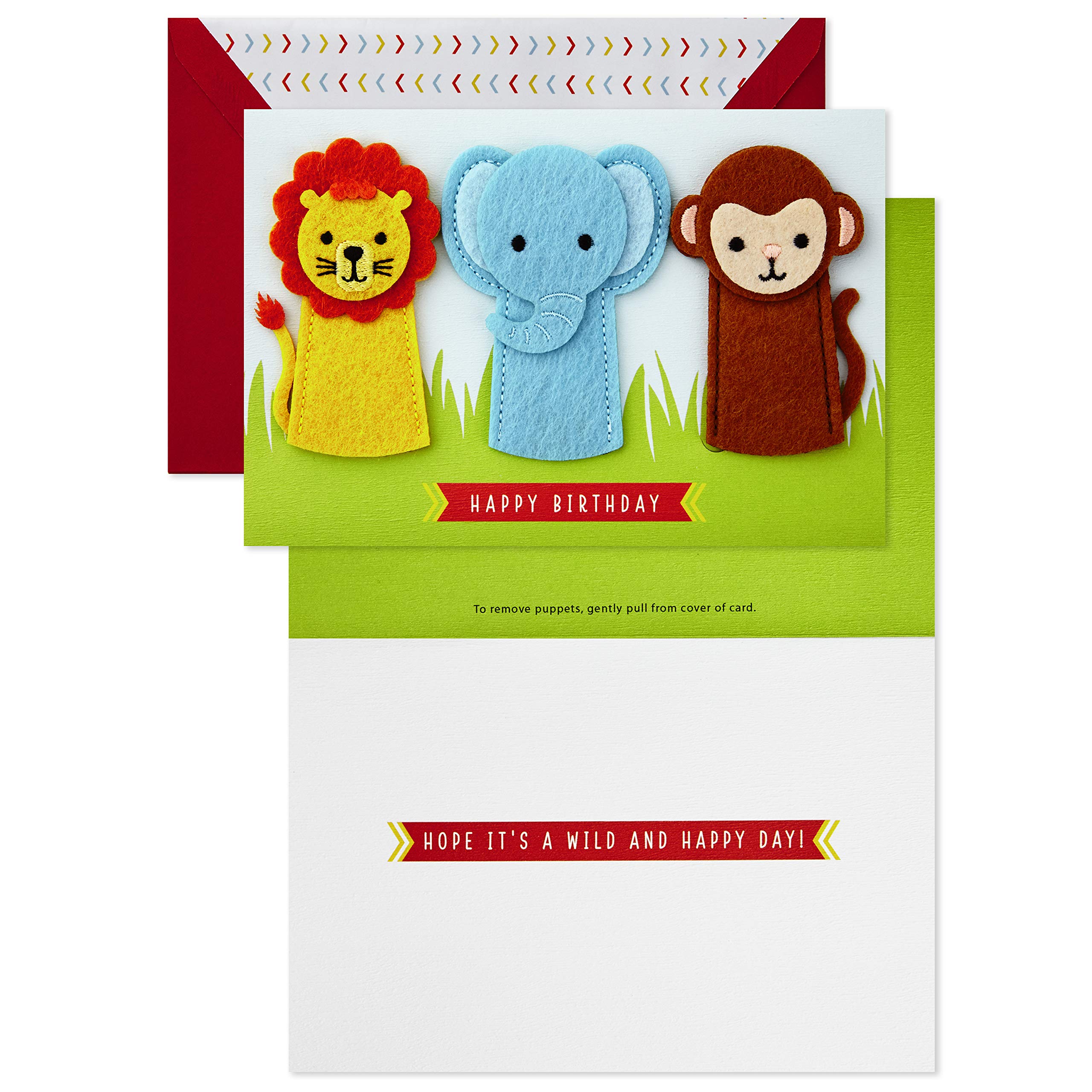 Hallmark Signature Birthday Card with Removable Finger Puppets for Kids (Jungle Animals)