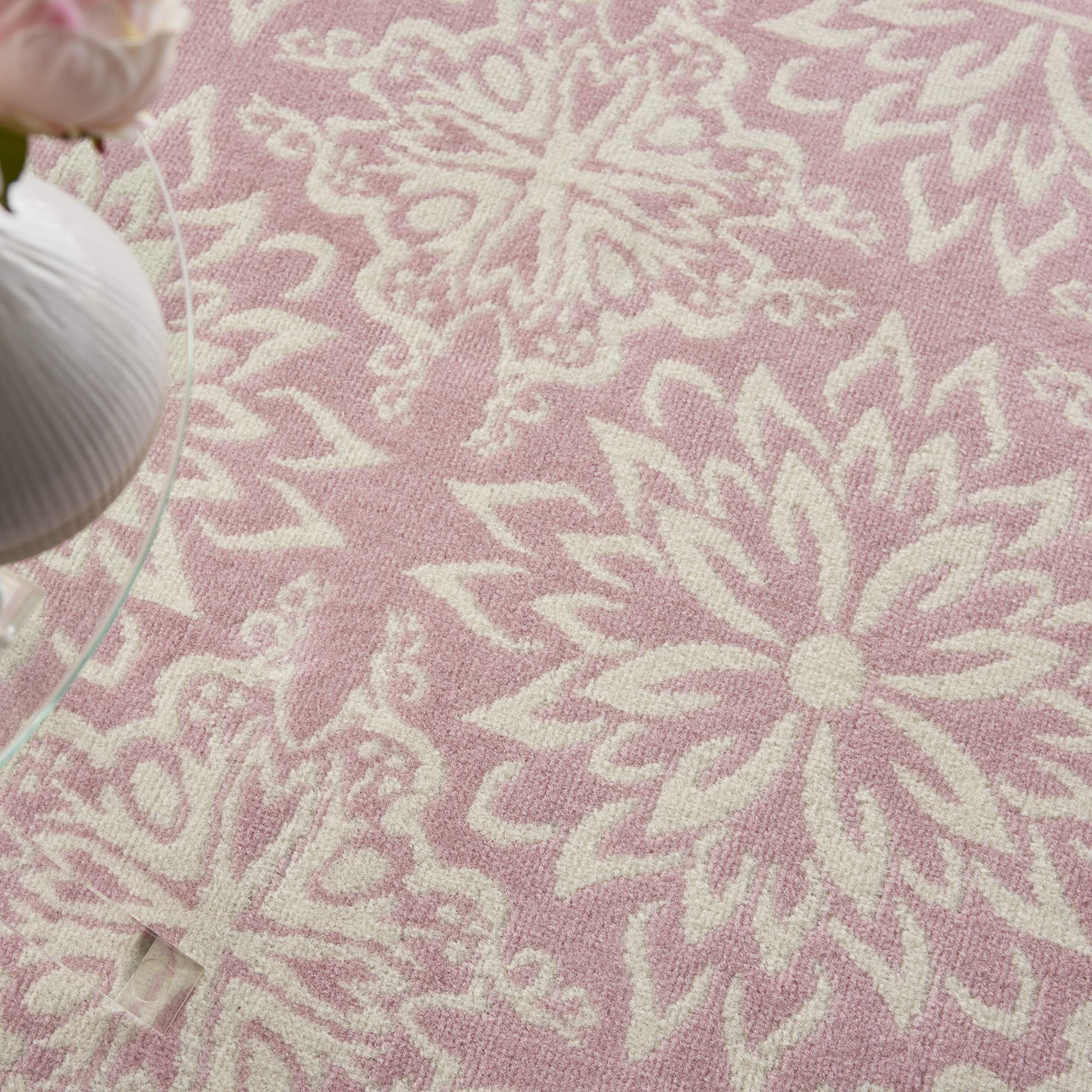 Nourison Jubilant Floral Ivory/Pink 5'3'' x 7'3'' Area--Rug, Easy--Cleaning, Non Shedding, Bed Room, Living Room, Dining Room, Kitchen (5x7)