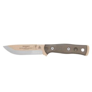 Tops Knives Fieldcraft by Brothers of Bushcraft Coytoe Tan Full Tage Fixed Blade- Coyote Tan Coating Finish- Coyote Tan Kydex Sheath w/Rotating Spring Steel (Green Canvas Micarta Handle)