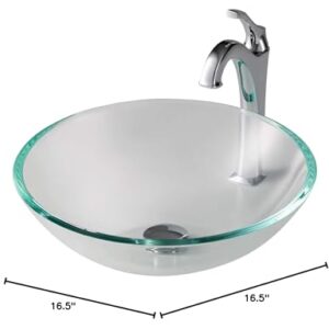 KRAUS 16 1/2-inch Crystal Clear Glass Bathroom Vessel Sink and Arlo™ Faucet Combo Set with Pop-Up Drain, Chrome Finish