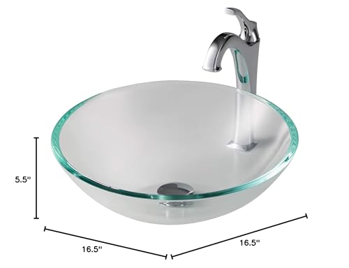 KRAUS 16 1/2-inch Crystal Clear Glass Bathroom Vessel Sink and Arlo™ Faucet Combo Set with Pop-Up Drain, Chrome Finish