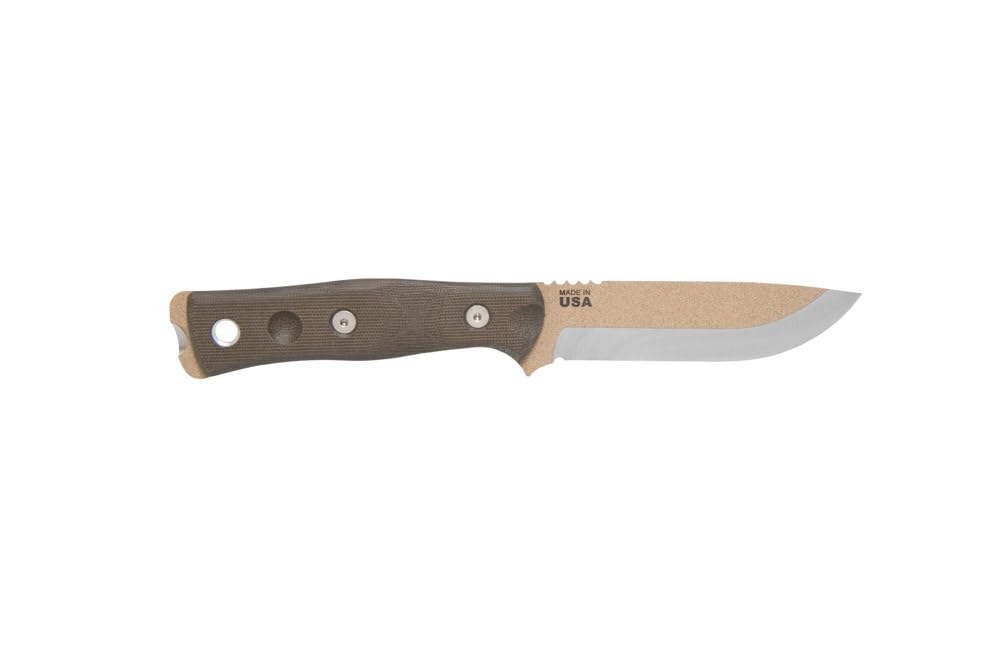 Tops Knives Fieldcraft by Brothers of Bushcraft Coytoe Tan Full Tage Fixed Blade- Coyote Tan Coating Finish- Coyote Tan Kydex Sheath w/Rotating Spring Steel (Green Canvas Micarta Handle)