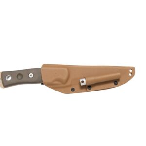 Tops Knives Fieldcraft by Brothers of Bushcraft Coytoe Tan Full Tage Fixed Blade- Coyote Tan Coating Finish- Coyote Tan Kydex Sheath w/Rotating Spring Steel (Green Canvas Micarta Handle)