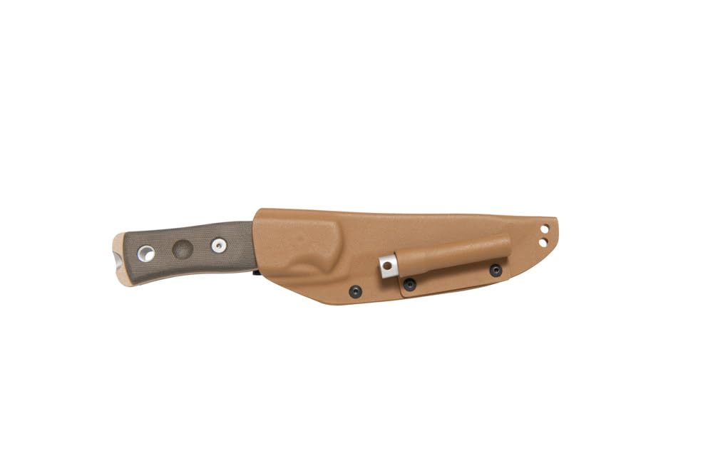 Tops Knives Fieldcraft by Brothers of Bushcraft Coytoe Tan Full Tage Fixed Blade- Coyote Tan Coating Finish- Coyote Tan Kydex Sheath w/Rotating Spring Steel (Green Canvas Micarta Handle)