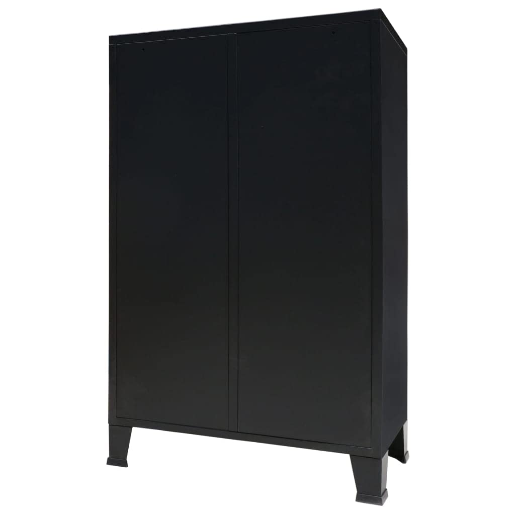 vidaXL Black Wardrobe - Metal Industrial Style Closet with Adjustable Interior Shelves & Drawers, Unique Name Card Holders - Durable & Easy to Assemble