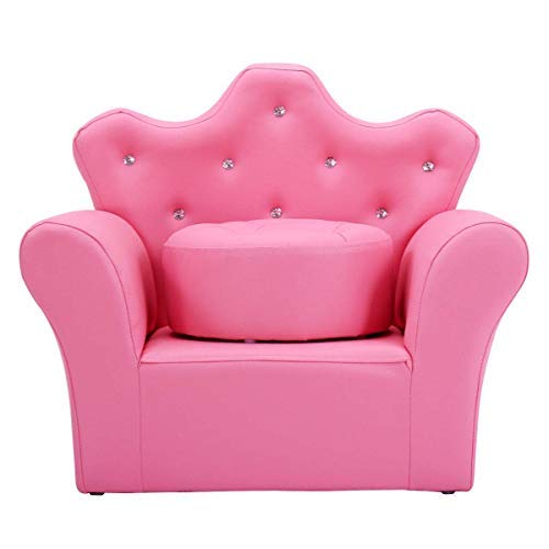 HONEY JOY Kids Sofa, Children Princess Upholstered Couch Armrest Chair with Ottoman, PVC Leather & Embedded Crystal, Toddler Bedroom Furniture for Baby Girl (Pink)