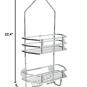 Bath Bliss Shower Head Caddy, Suction Cup Backing, 2 Tier Shelving & 6 Accessory Hooks, Chrome