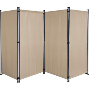 Room Divider 87" W x 65" H Beige | 4-Panel Folding Privacy Screen | Portable Room Partition | Garden Separation Paravent | Water Repellent Indoor & Outdoor Freestanding Wall