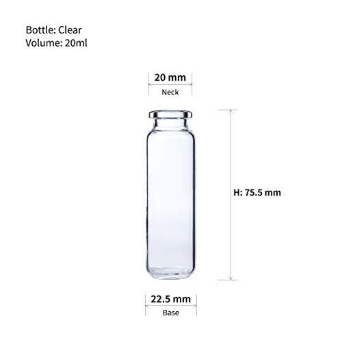 J&K Scientific 20ml Headspace Sample Vial, Clear Glass, 20mm Crimp-top, Rounded Bottom (Pack of 100)