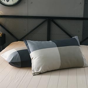 mixinni Luxury 3 Pieces Duvet Cover Sets King Size Geometric Checkered Bedding Cover for Men Women Soft Cotton Grey Beige Plaid Bedding Set with Zipper Ties