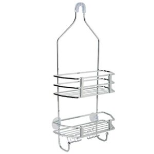 Bath Bliss Shower Head Caddy, Suction Cup Backing, 2 Tier Shelving & 6 Accessory Hooks, Chrome