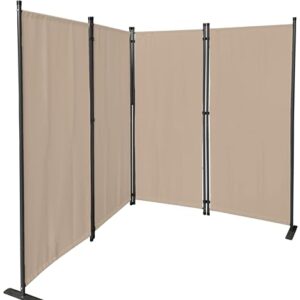 Room Divider 87" W x 65" H Beige | 4-Panel Folding Privacy Screen | Portable Room Partition | Garden Separation Paravent | Water Repellent Indoor & Outdoor Freestanding Wall