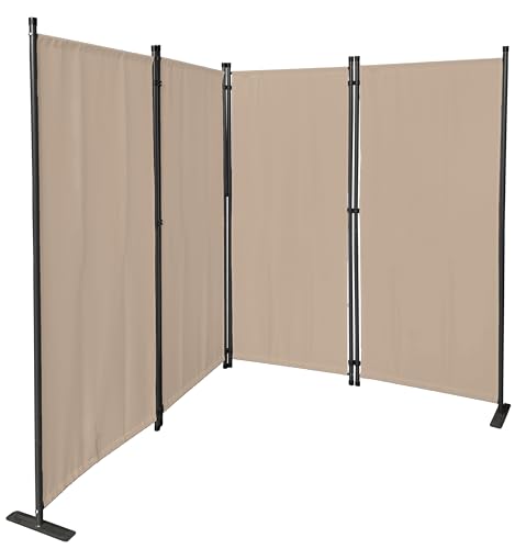 Room Divider 87" W x 65" H Beige | 4-Panel Folding Privacy Screen | Portable Room Partition | Garden Separation Paravent | Water Repellent Indoor & Outdoor Freestanding Wall