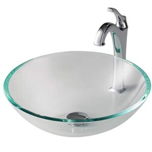 kraus 16 1/2-inch crystal clear glass bathroom vessel sink and arlo™ faucet combo set with pop-up drain, chrome finish