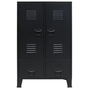 vidaXL Black Wardrobe - Metal Industrial Style Closet with Adjustable Interior Shelves & Drawers, Unique Name Card Holders - Durable & Easy to Assemble