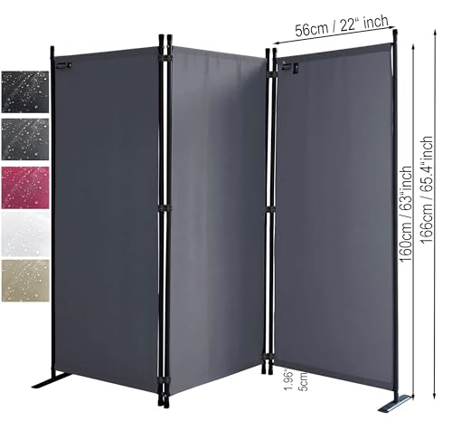 Room Divider 87" W x 65" H Beige | 4-Panel Folding Privacy Screen | Portable Room Partition | Garden Separation Paravent | Water Repellent Indoor & Outdoor Freestanding Wall