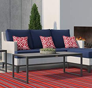 Tommy Hilfiger Hampton Modern White Mesh Outdoor Patio Furniture Collection Gunmetal Frame, Coffee Table, Gray