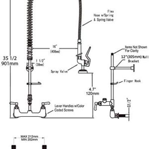 MSTJRY Commercial Sink Faucet with Pre Rinse Sprayer: 35"Height 8"Adjustable Center 12"Swivel Spout Wall Mount Pre Rinse Faucet-Perfect for 2/3 Compartment Sink (Polished Chrome,Stainless Steel&Brass)