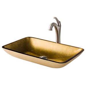 kraus 22-inch rectangular gold glass bathroom vessel sink and spot free arlo faucet combo set with pop-up drain, stainless brushed nickel c-gvr-210-re-1200sfs