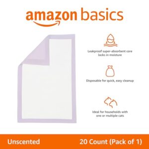 Amazon Basics Cat Pad Refills for Litter Box, Unscented - Pack of 20, Purple and White