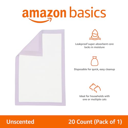 Amazon Basics Cat Pad Refills for Litter Box, Unscented - Pack of 20, Purple and White