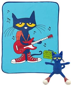 jay franco pete the cat rock out mini pillow buddy and 46 inch x 60 inch throw set - kids super soft 2 piece blanket set