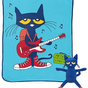 Jay Franco Pete The Cat Rock Out Mini Pillow Buddy and 46 Inch x 60 Inch Throw Set - Kids Super Soft 2 Piece Blanket Set