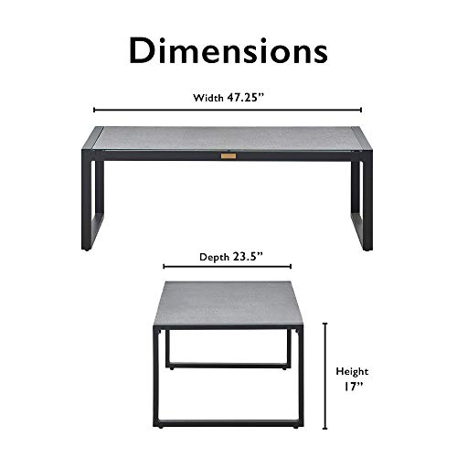 Tommy Hilfiger Hampton Modern White Mesh Outdoor Patio Furniture Collection Gunmetal Frame, Coffee Table, Gray