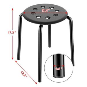 Topeakmart Set of 5 Commercial Plastic Stackable Stools Round Top Backless Stool Metal Leg 17.3in Height Black