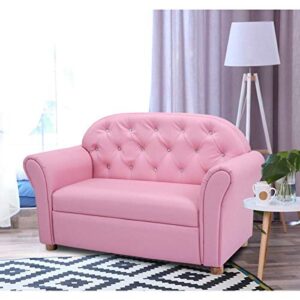 HONEY JOY Kids Sofa, 2 Seat Touch Couch Lounger Chair, Cute Gem Studs, Children Comfy Loveseat Sofa Bed for Playroom Daycare Furniture, Mini Double Foam Play Couch for Princess Girls, Pink