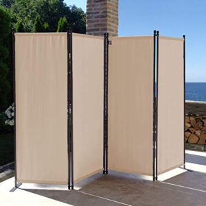 Room Divider 87" W x 65" H Beige | 4-Panel Folding Privacy Screen | Portable Room Partition | Garden Separation Paravent | Water Repellent Indoor & Outdoor Freestanding Wall