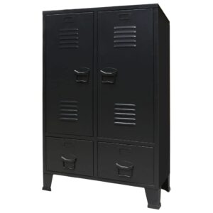 vidaxl black wardrobe - metal industrial style closet with adjustable interior shelves & drawers, unique name card holders - durable & easy to assemble