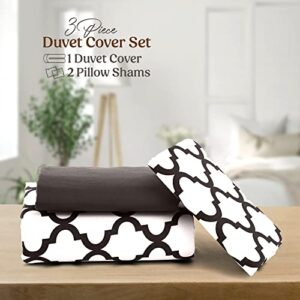 Lux Decor Collection Duvet Cover - 3 Pc King Duvet Cover Set - Soft Microfiber Zipper Closure Bedding - Comforter Cover with Matching Pillow Shams (King/California King, White/Chocolate)