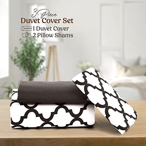 Lux Decor Collection Duvet Cover - 3 Pc King Duvet Cover Set - Soft Microfiber Zipper Closure Bedding - Comforter Cover with Matching Pillow Shams (King/California King, White/Chocolate)