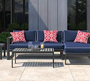 Tommy Hilfiger Monterey Modern Patio Outdoor Furniture Collection, Weather Resistant, Easy Assembly Metal Frame, Side Table, Navy Blue & Dark Gray