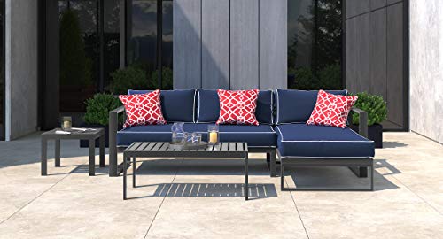 Tommy Hilfiger Monterey Modern Patio Outdoor Furniture Collection, Weather Resistant, Easy Assembly Metal Frame, Side Table, Navy Blue & Dark Gray