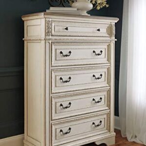 Signature Design by Ashley Realyn French Country Two Tone 5 Drawer Chest of Drawers, Chipped White