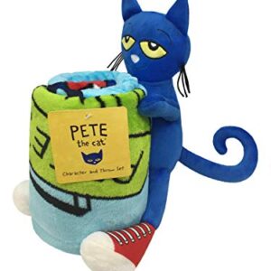 Jay Franco Pete The Cat Rock Out Mini Pillow Buddy and 46 Inch x 60 Inch Throw Set - Kids Super Soft 2 Piece Blanket Set